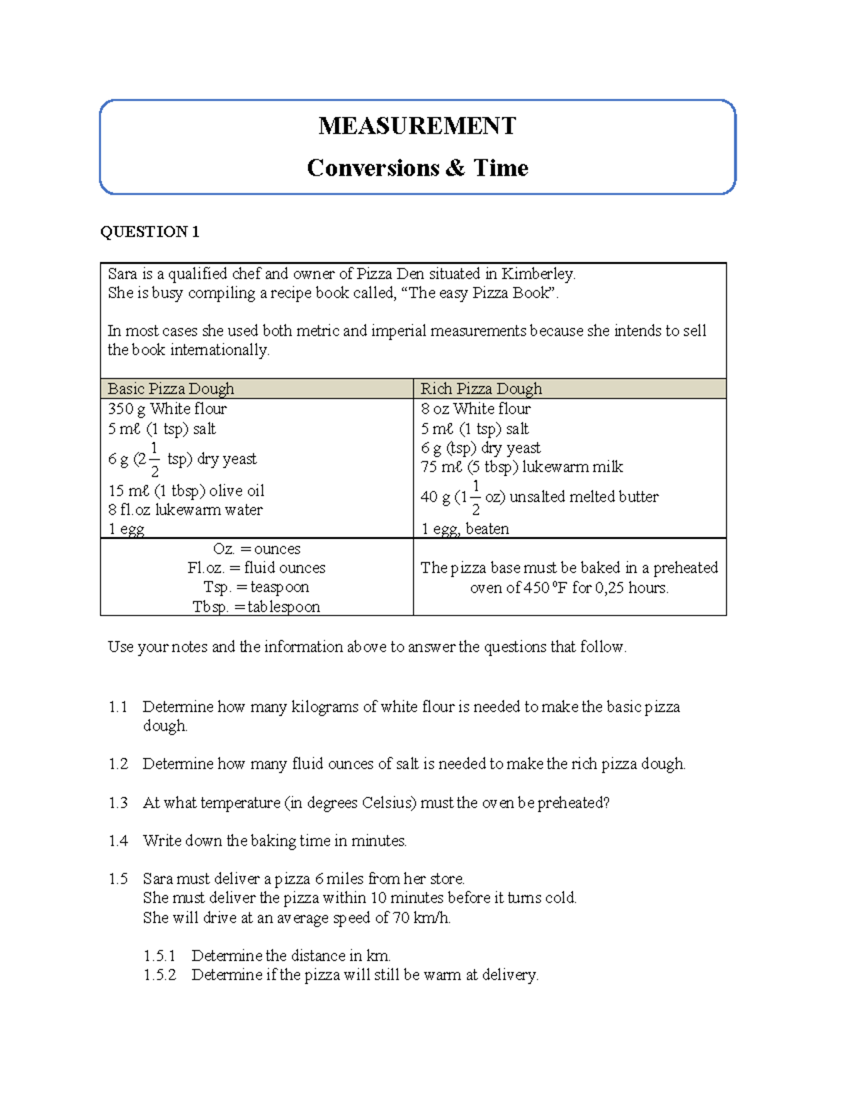 MEASUREMENT Conversions: Time & Distance Calculations for Recipes and ...