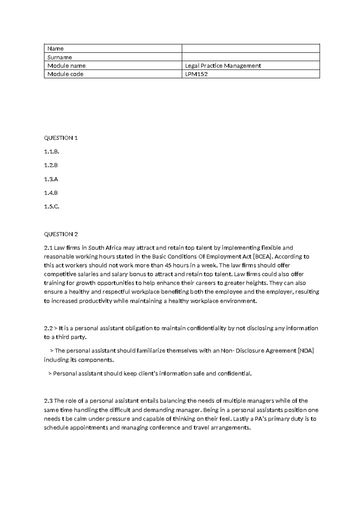 LPM152 - Legal Practice Management Study Notes and Questions - Studocu