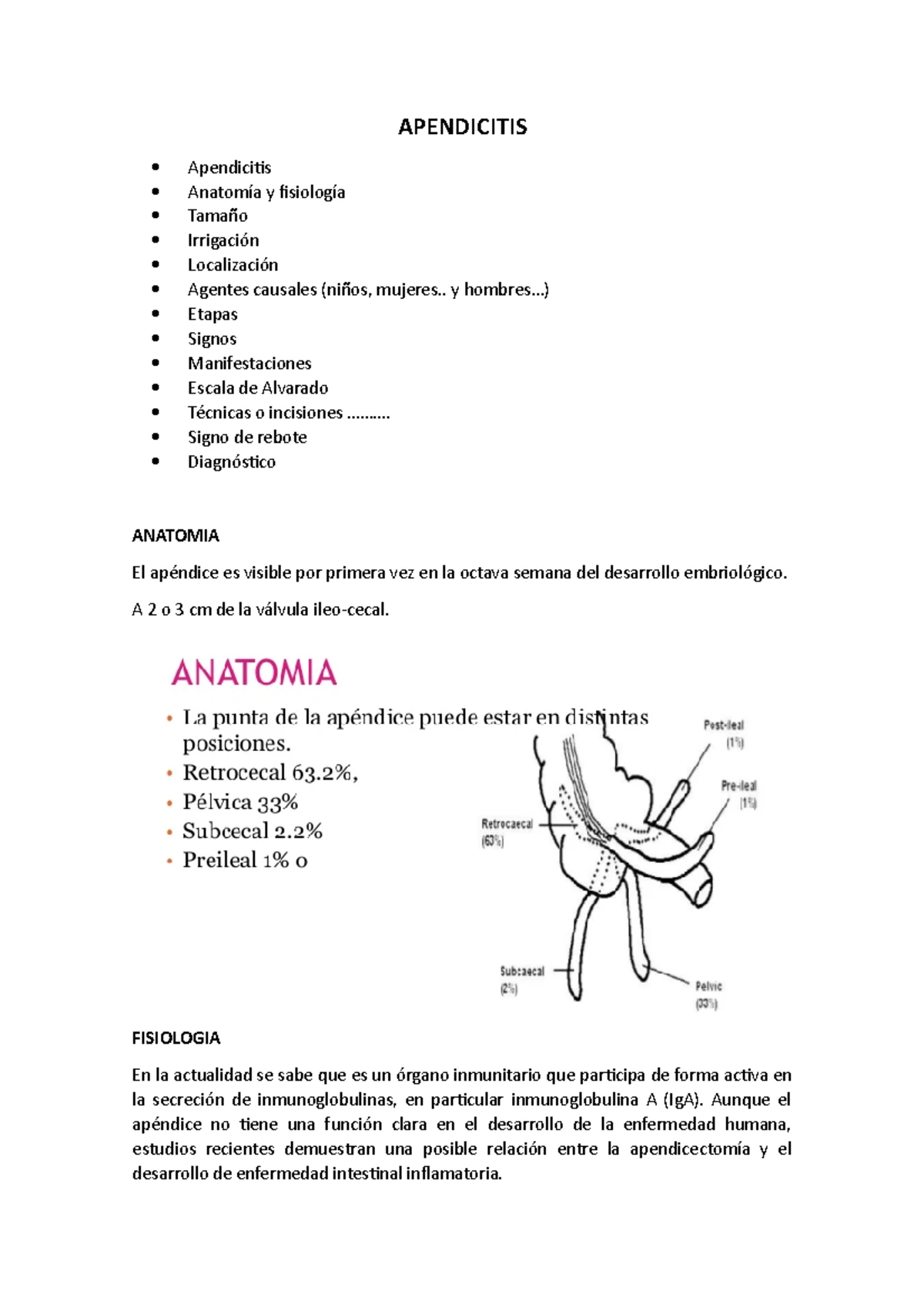 Anatomía y Apendicitis Aguda: Detalles Esenciales (MÉD 101) - Studocu
