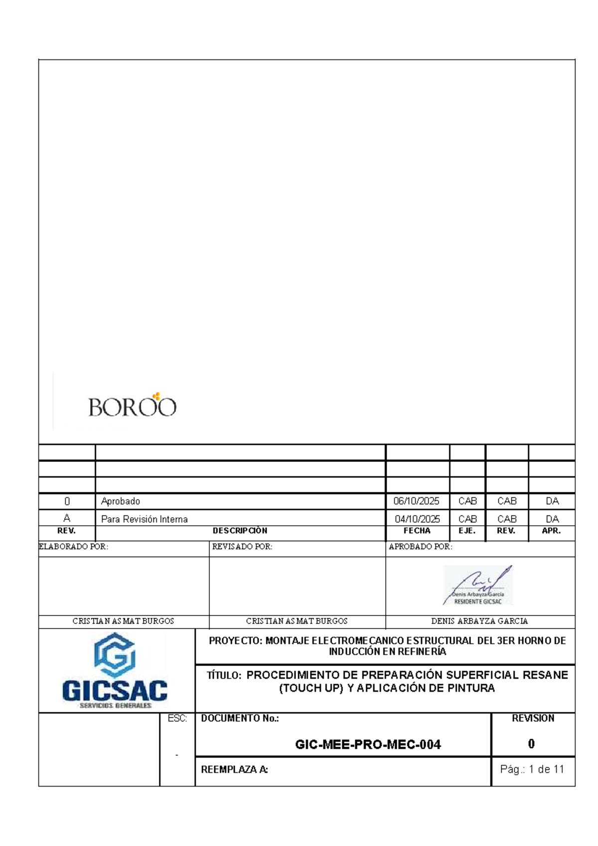 GIC-MEE-PRO-MEC-004: Procedimiento de Resane y Pintura en Estructuras ...