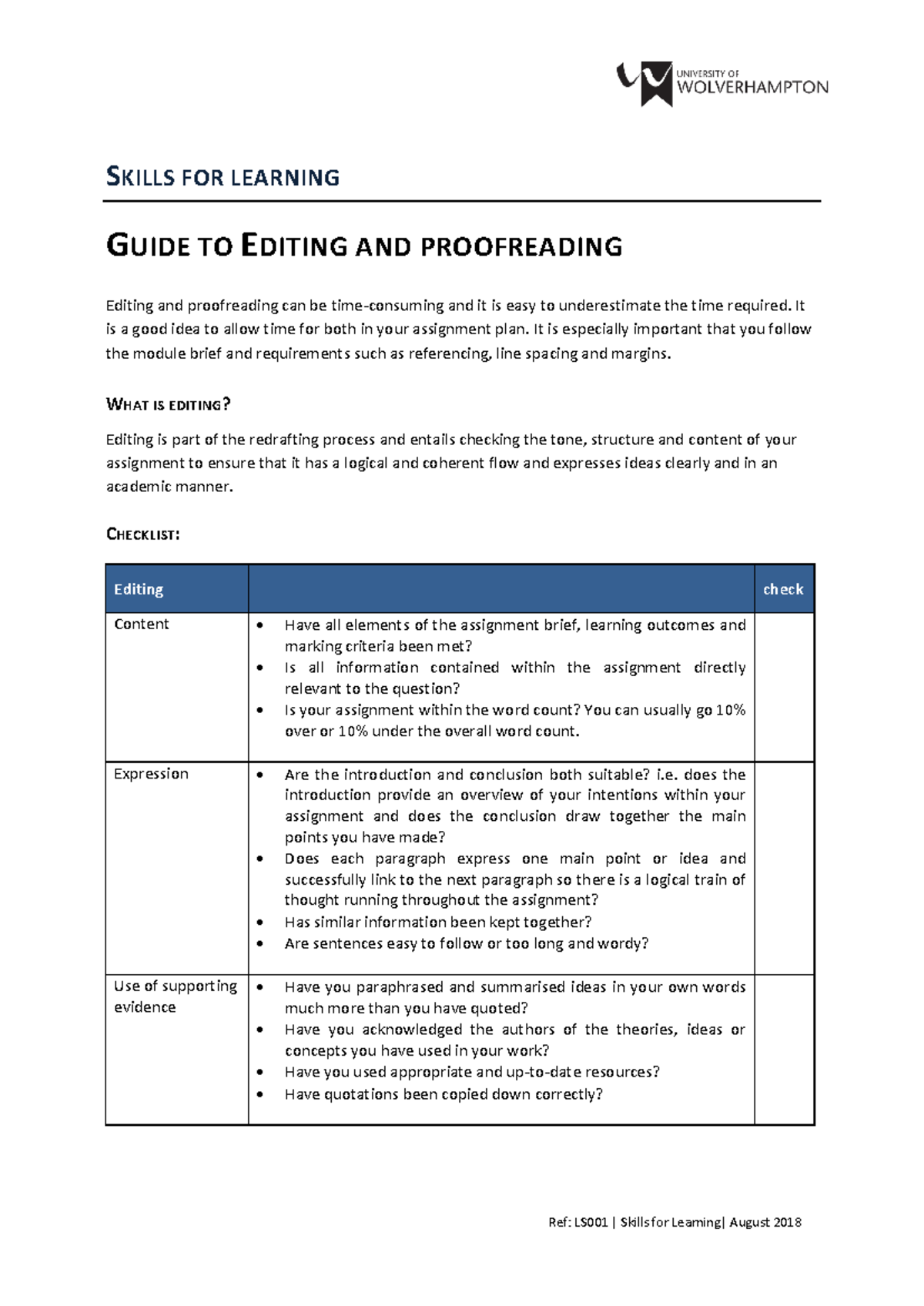 LS001 Guide to Editing and Proofreading - SKILLS FOR LEARNING GUIDE TO ...