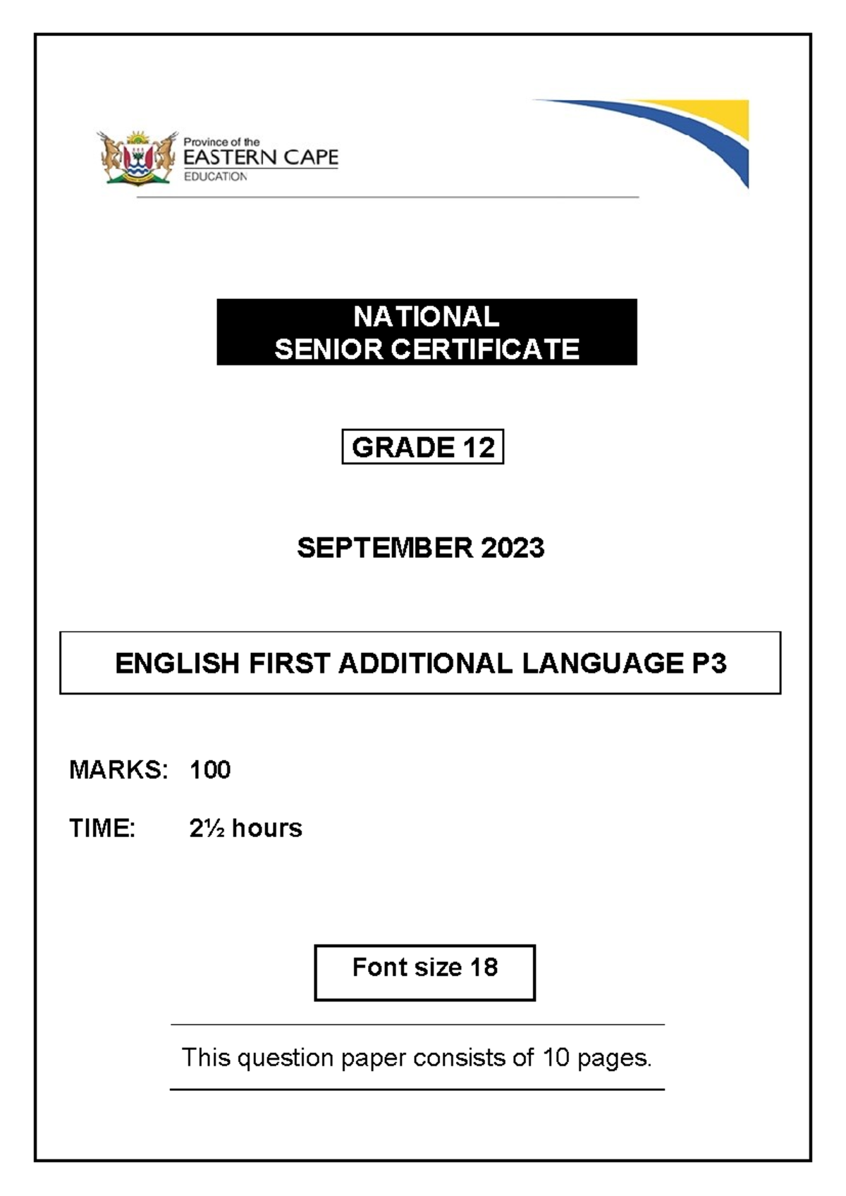 English FAL P3 GR12 QP SEPT2023: Question Paper Overview - Studocu