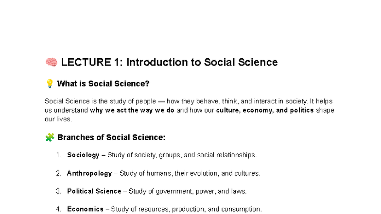 LECTURE 1: Intro to Social Science - Understanding Society and Behavior ...