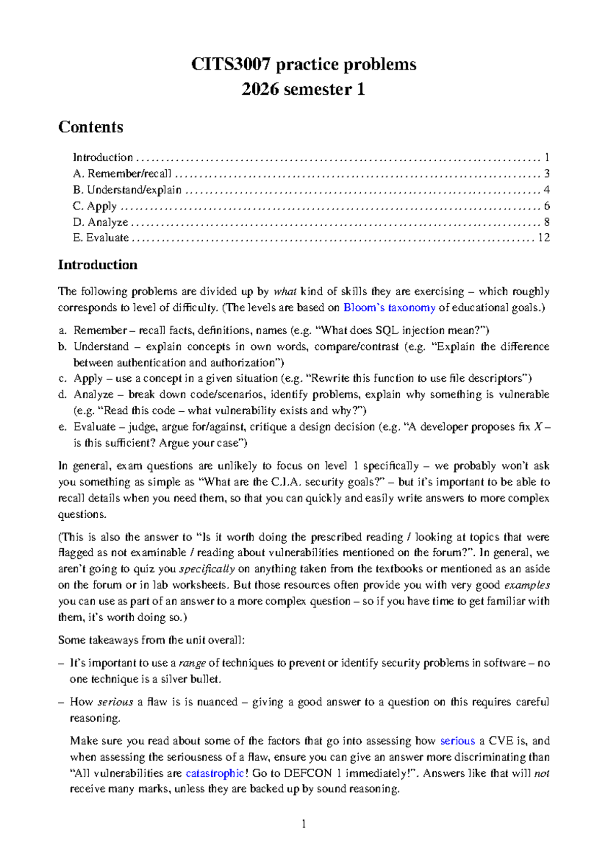 CITS3007 Practice Problems for Semester 1, 2026 - Studocu