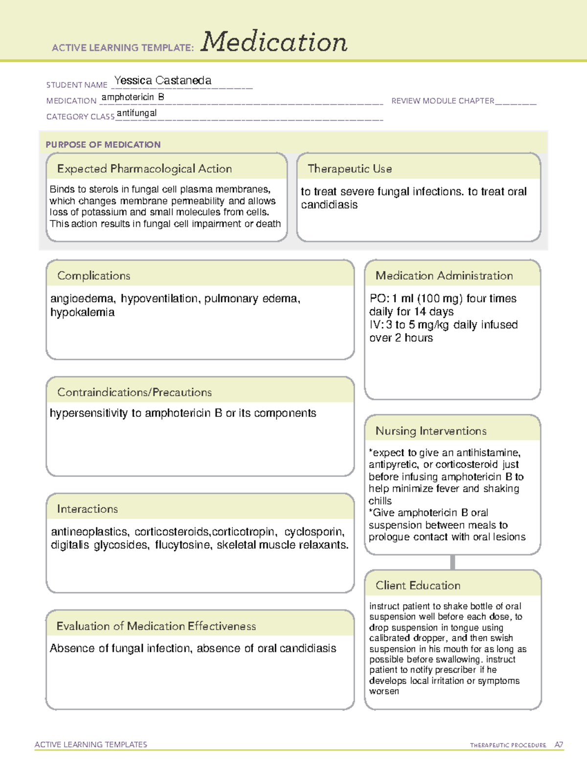 Amphotericin B - Medication Cards & Active Learning Template - Studocu