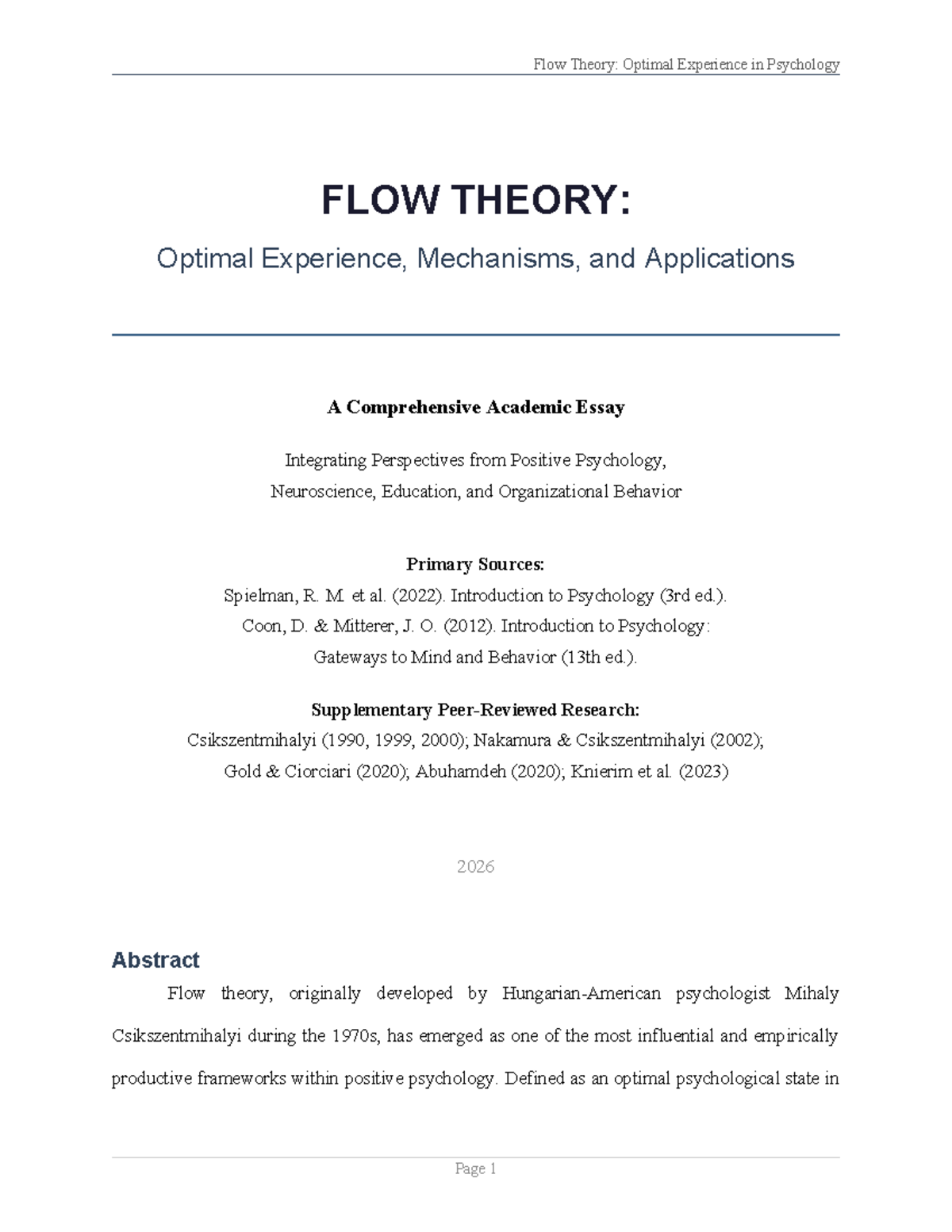 Flow Theory: Optimal Experience in Psychology - A Comprehensive Essay ...