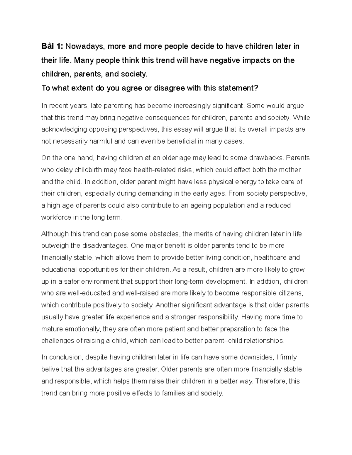 IELTS Writing Lesson 5: The Impact of Late Parenting - Studocu