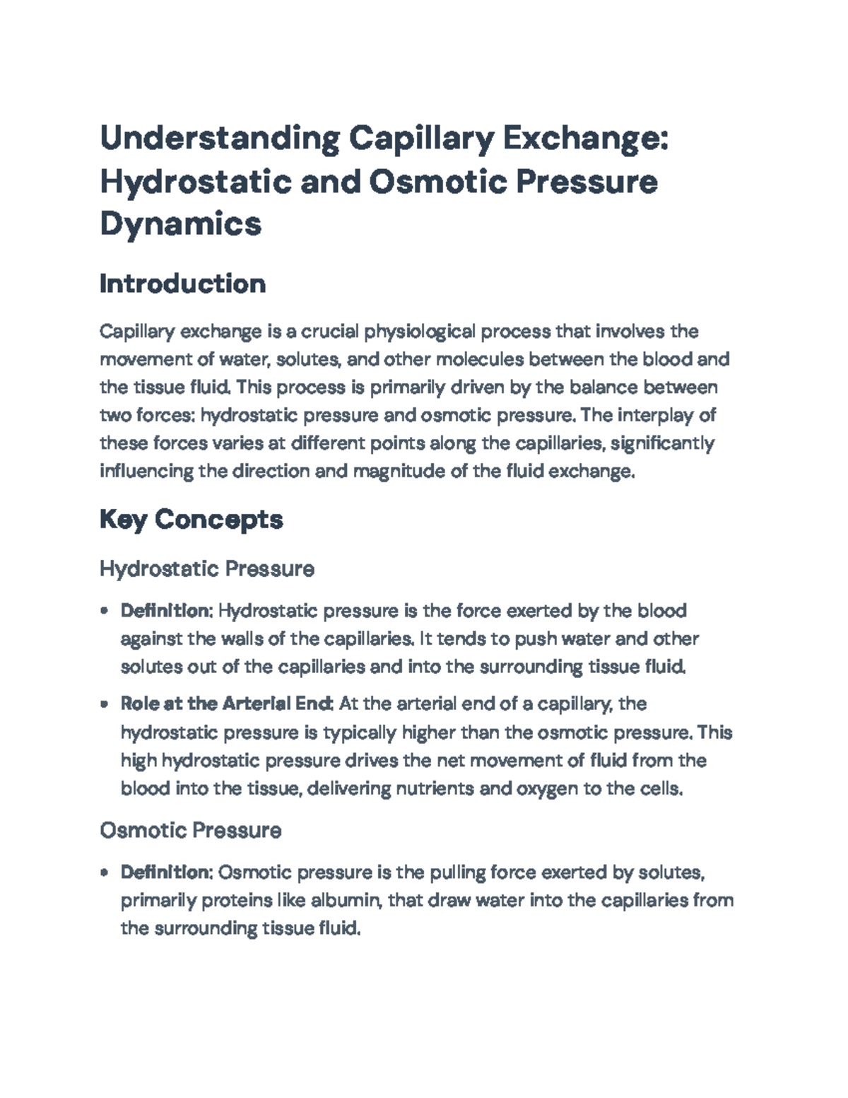 Understanding Capillary Exchange: Hydrostatic & Osmotic Pressures - Studocu