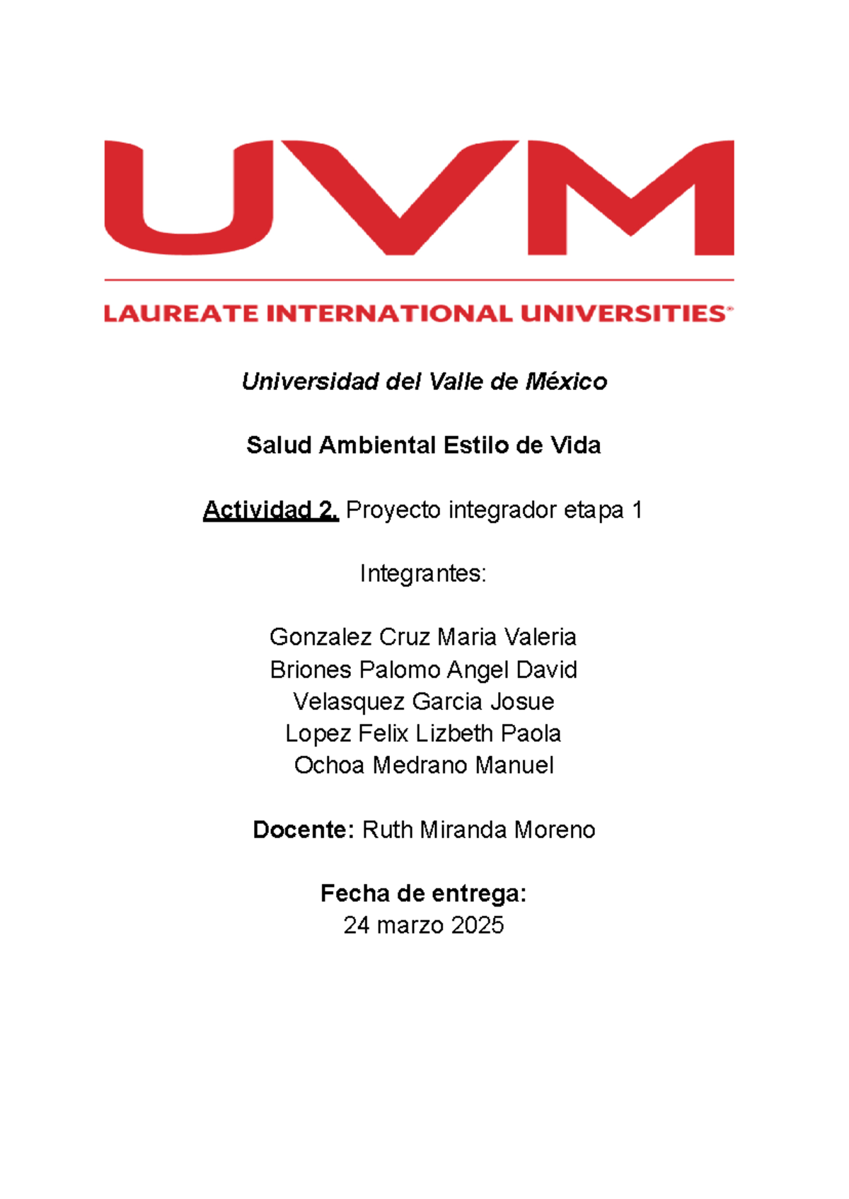 Actividad 2: Proyecto Integrador Etapa 1 sobre Salud Ambiental - Studocu