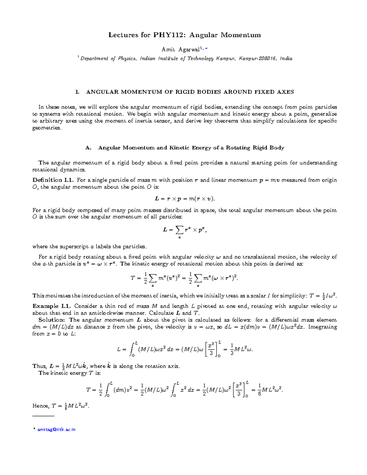Angular Momentum Notes for PHY112: Rigid Bodies and Inertia - Studocu