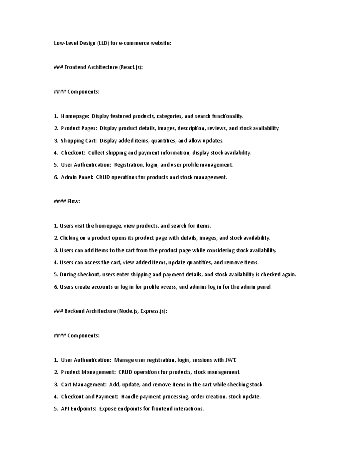 LLD (Design) for E-commerce Web App: Frontend & Backend Architecture ...