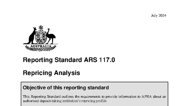 ARS 117.0 July 2024 Reporting Standard: Repricing Analysis Guide - Studocu