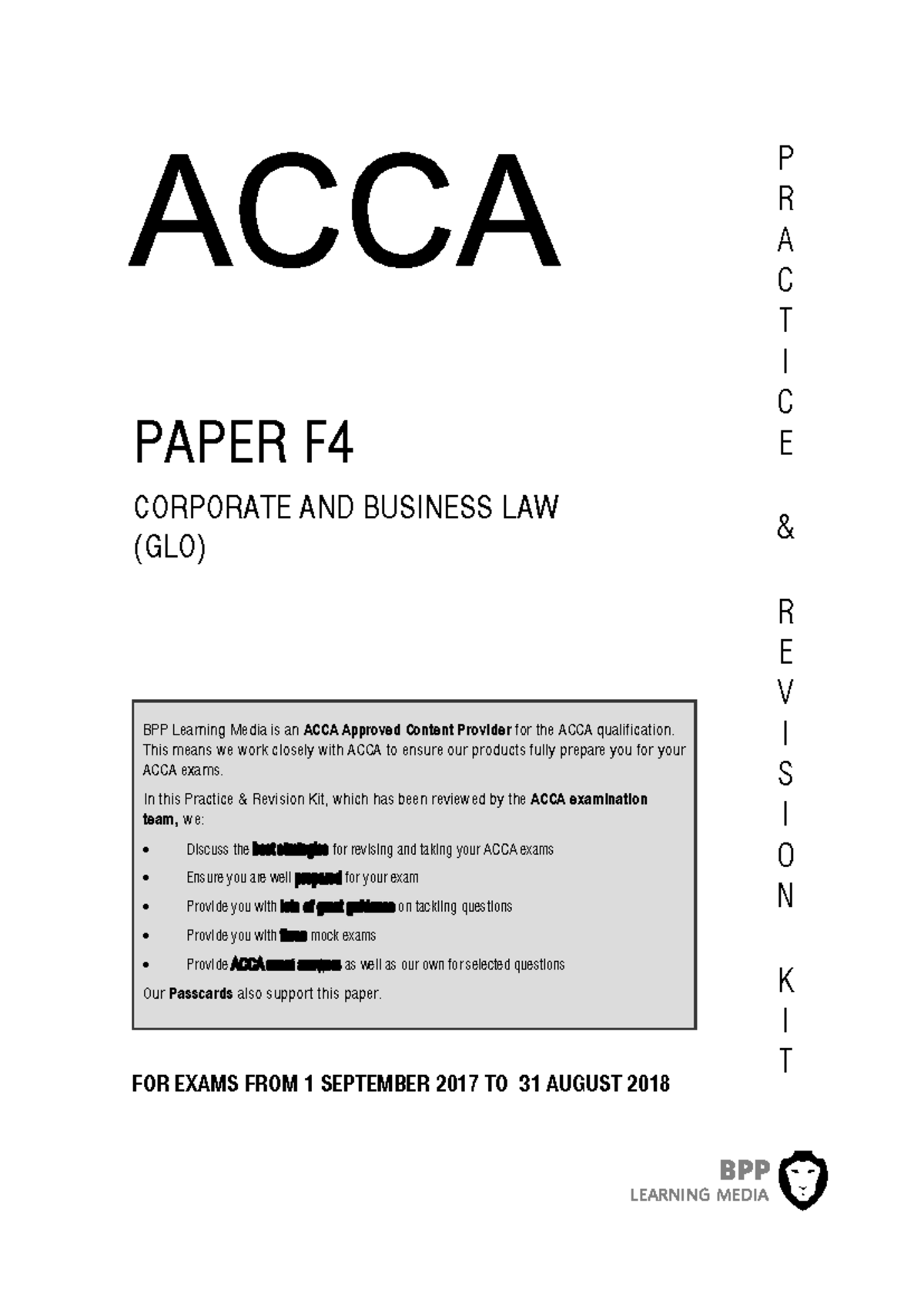 ACCA F4 Corporate & Business Law Revision Practice Kit - BPP 2017-18 ...