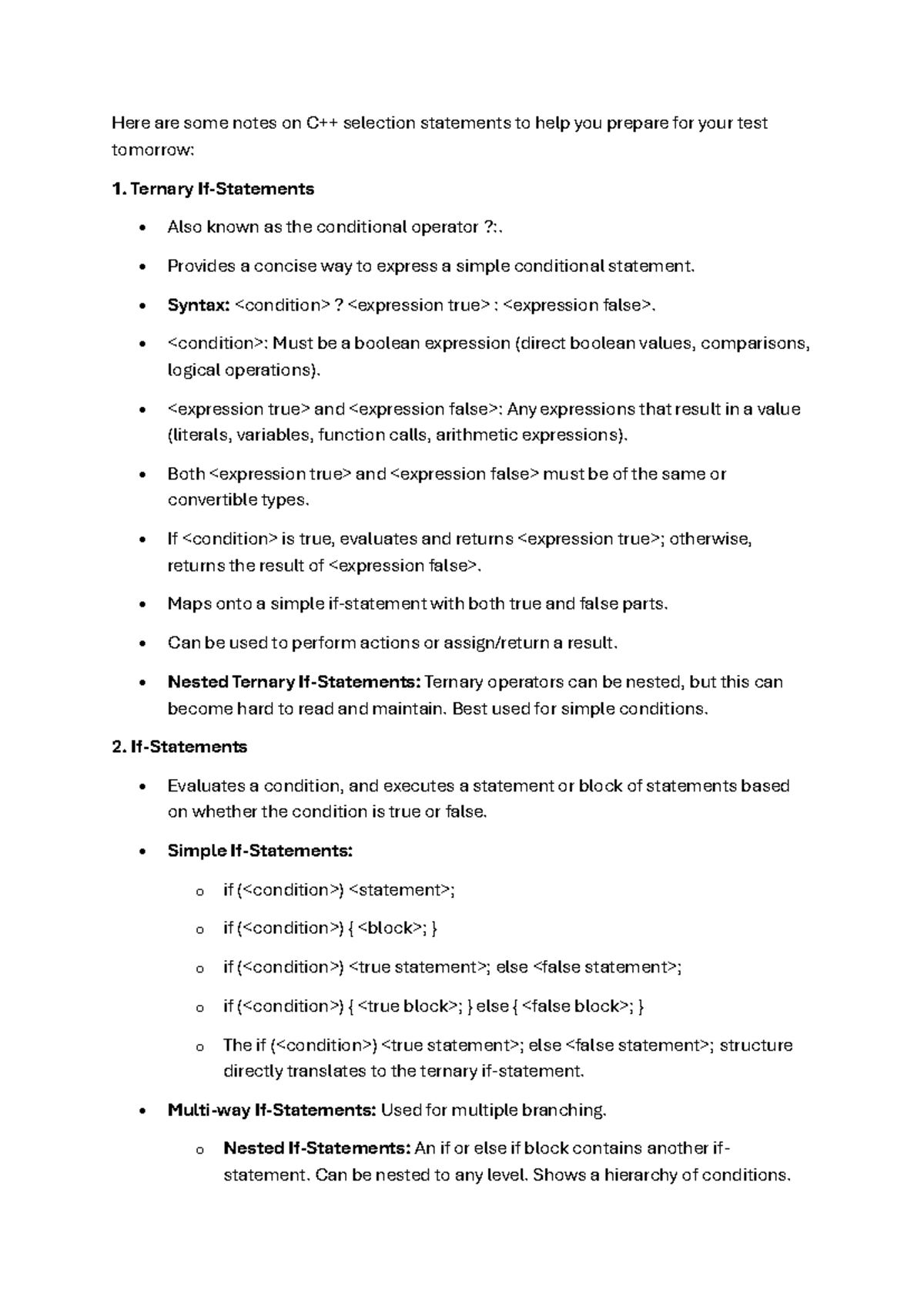 COS 132 SU05: Selection Statements Study Notes for Test Prep - Studocu