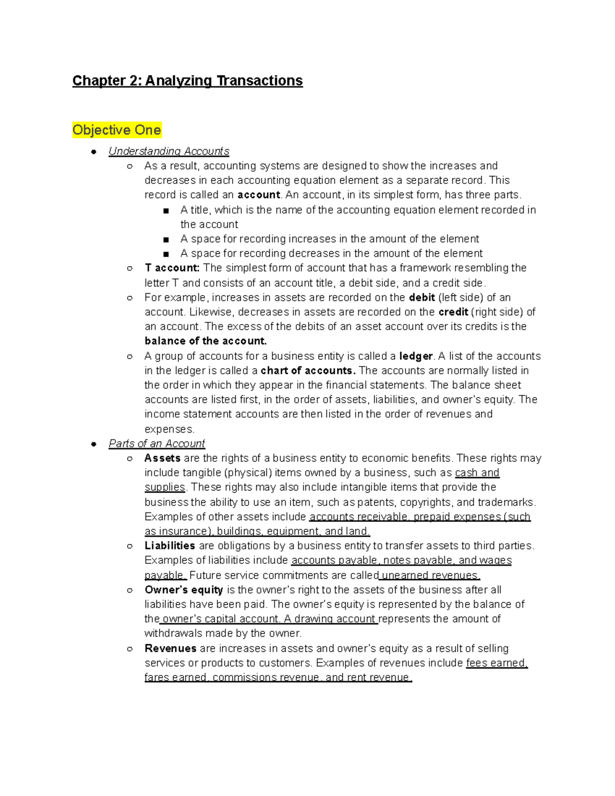 Chapter 2 Study Guide: Analyzing Transactions & Accounts (ACC 101) - Studocu
