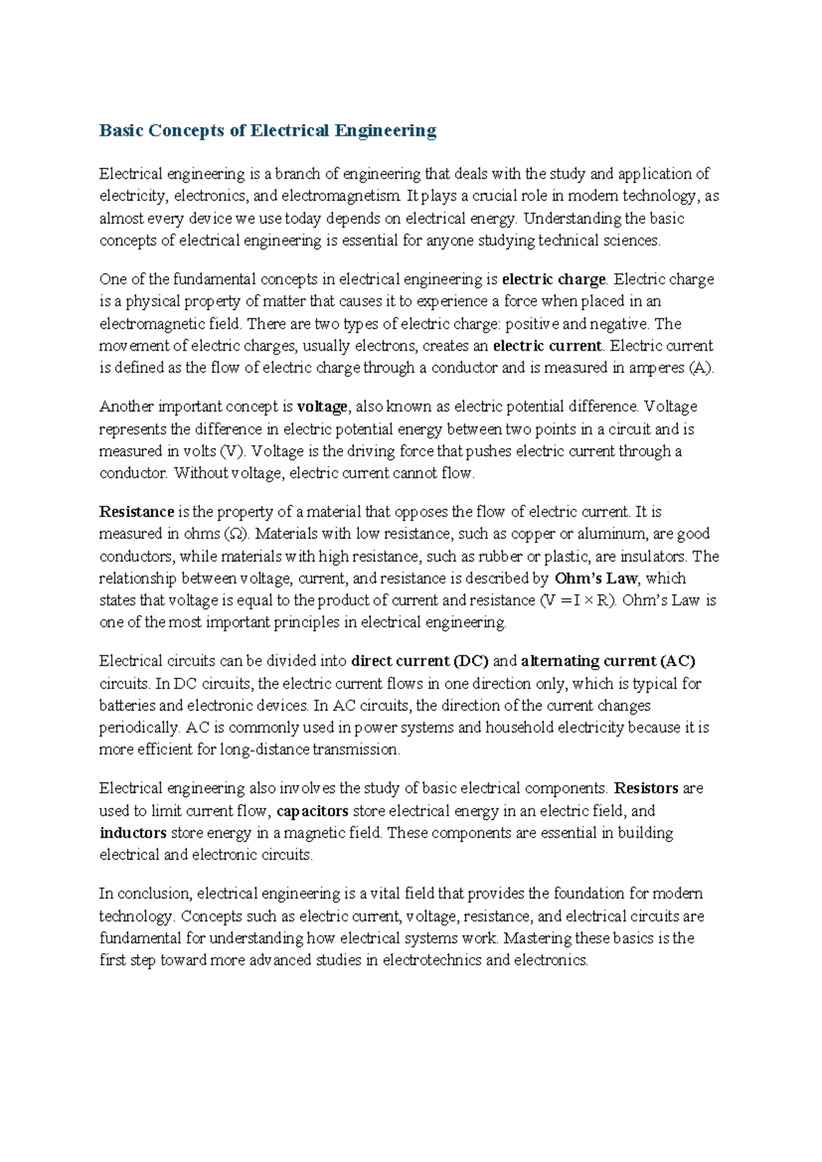 Basic Concepts of Electrical Engineering (EE 101) - Studocu