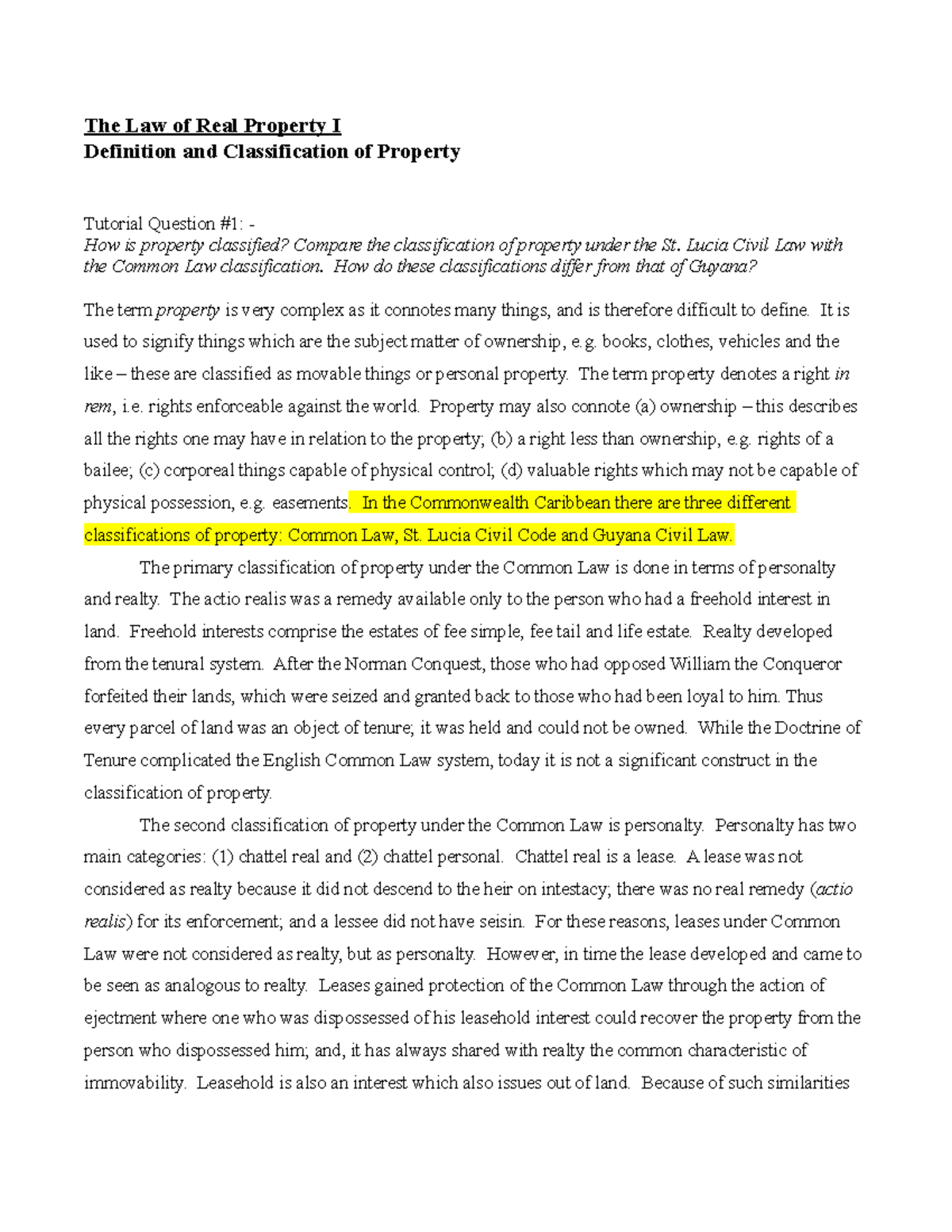 Property Classification Under Common Law & St. Lucia Law: A Comparative ...