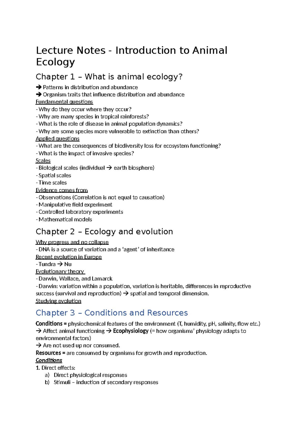 Lecture Notes - Intro to Animal Ecology (Course Code: ANIM 101 ...