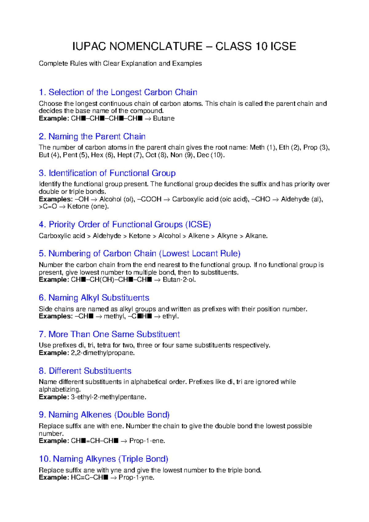 Class 10 ICSE IUPAC Nomenclature Rules: Complete Guide with Examples ...