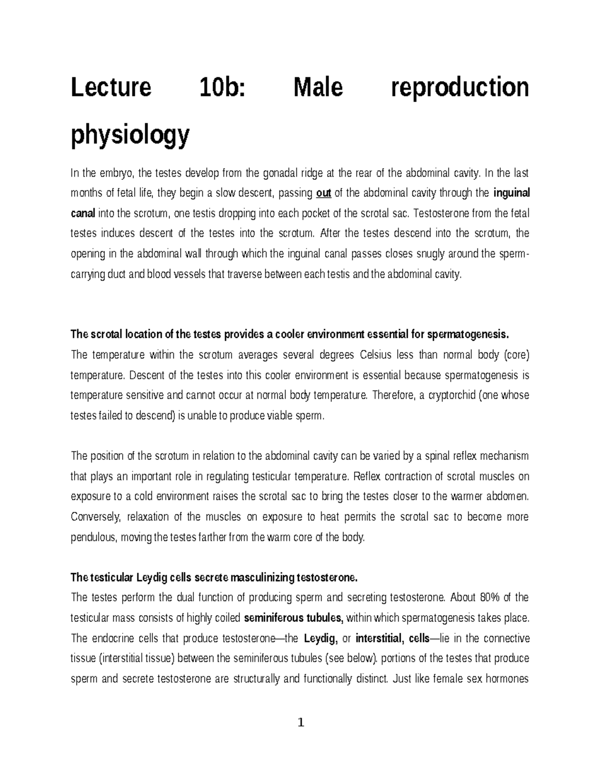 Final Exam Notes on Male Reproductive Physiology (BIO 101) - Lecture ...