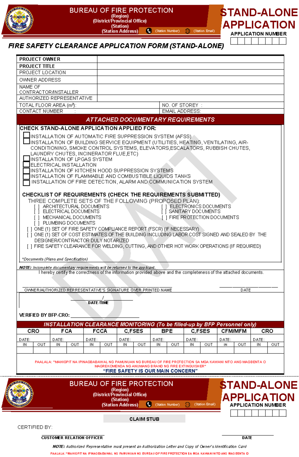 FSED 53F Fire Safety Clearance Application Form - Standalone Rev00 ...
