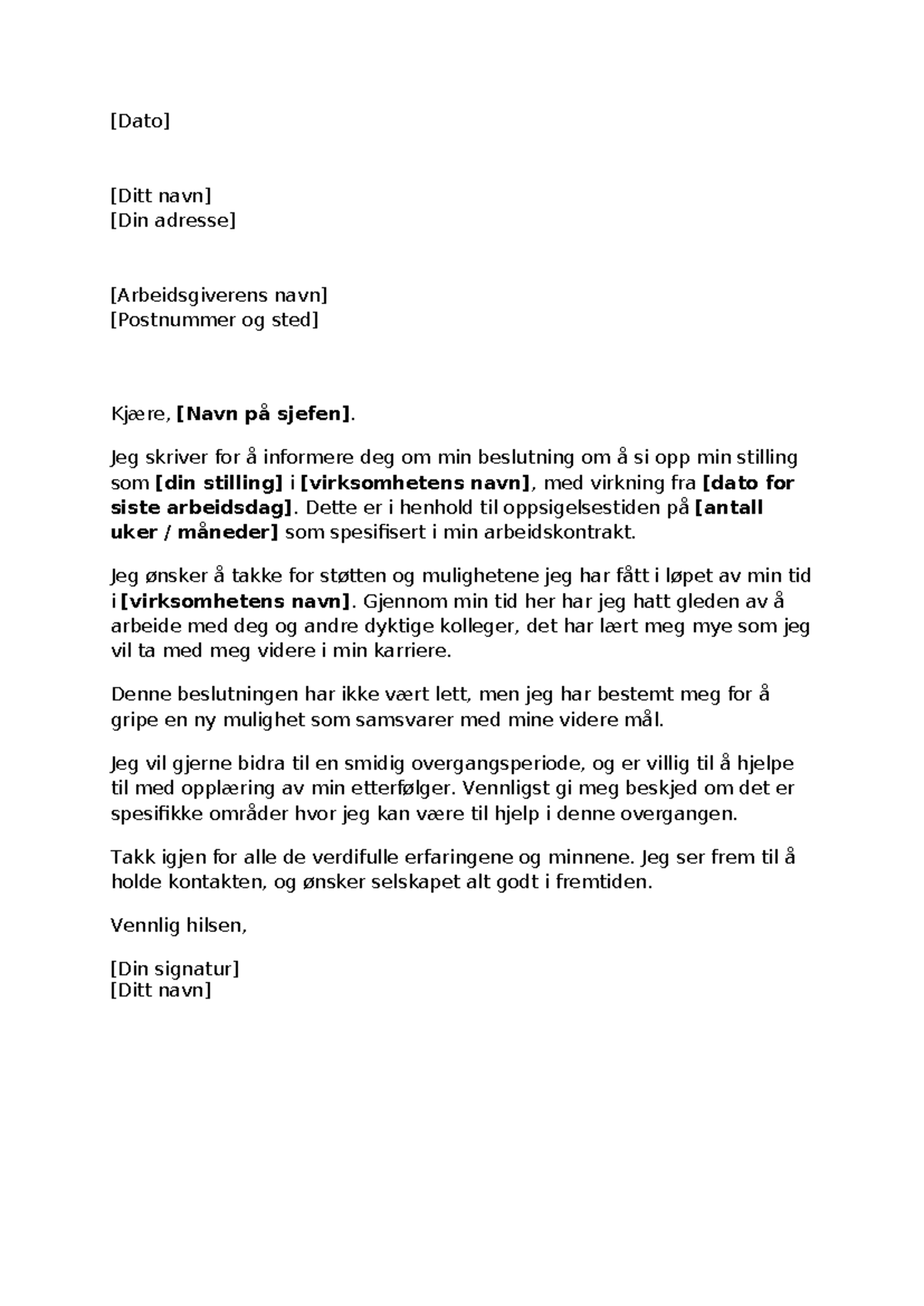 Mal for oppsigelse av stilling - Mal-oppsigelse-lengre - Studocu