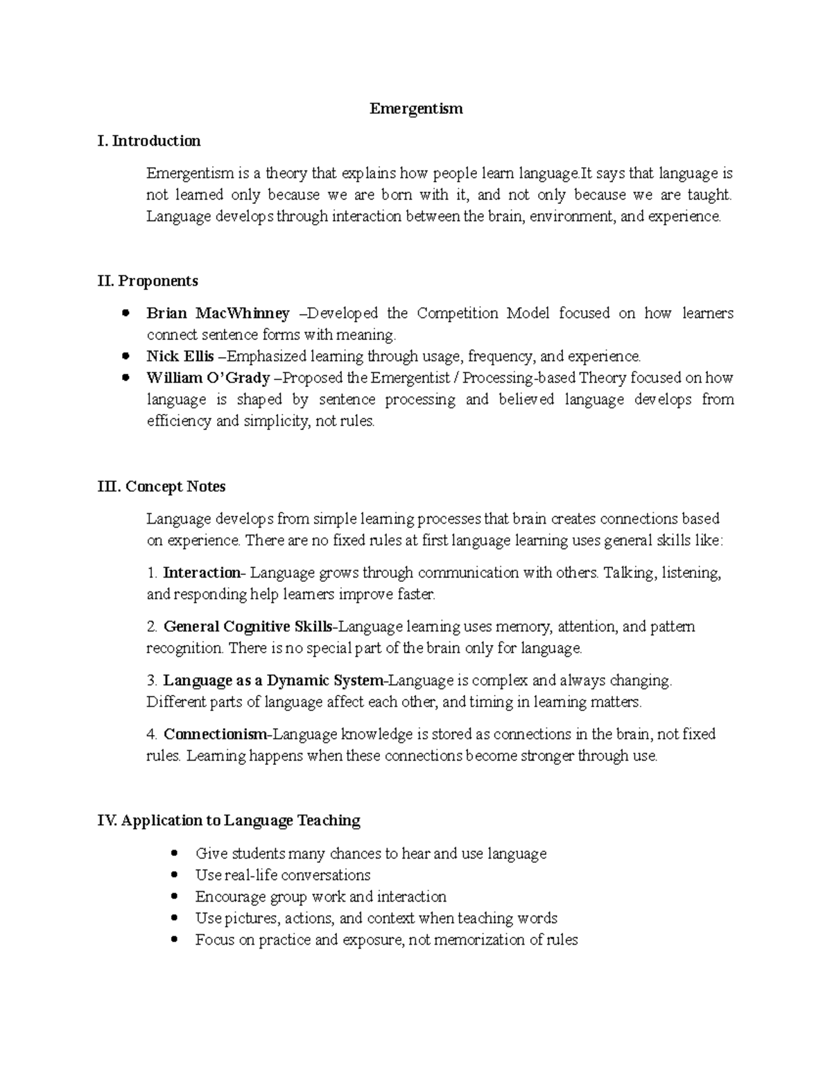 Emergentism Theory: Language Learning Insights and Applications - Studocu