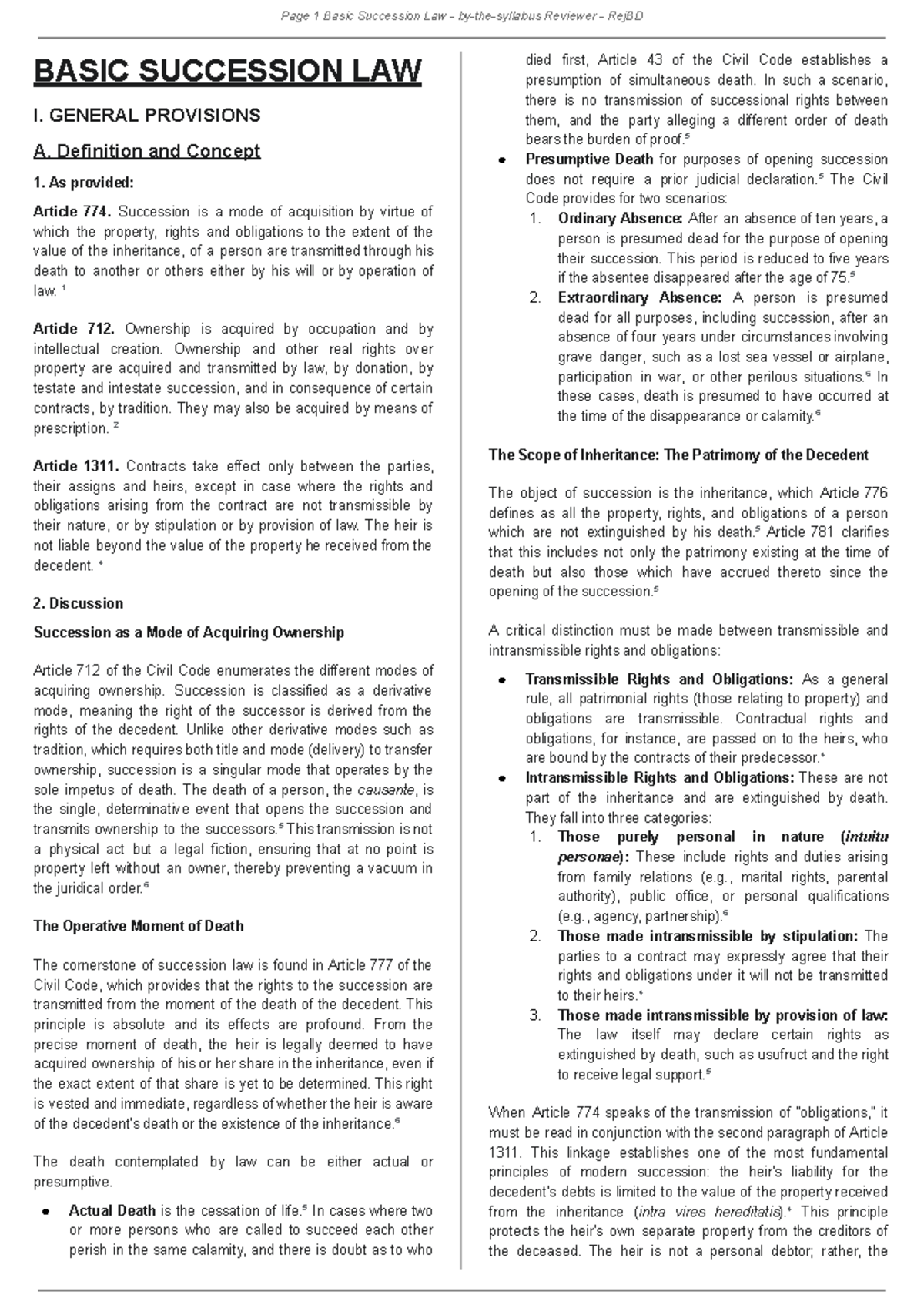 Basic Succession Law Reviewer (RejBD) - Key Concepts and Principles ...