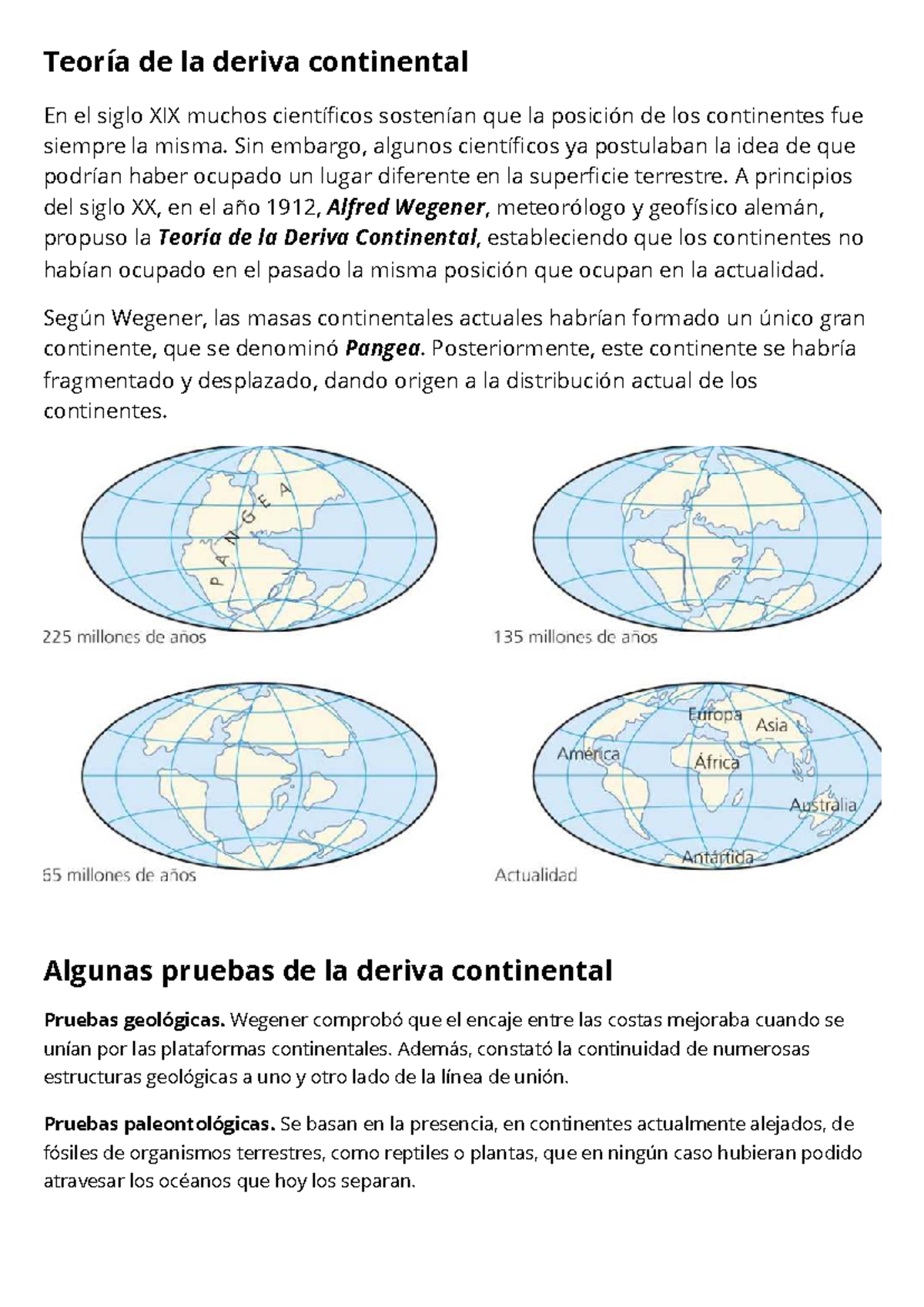 Teoría de la Deriva Continental: Pruebas y Conceptos Clave - Studocu