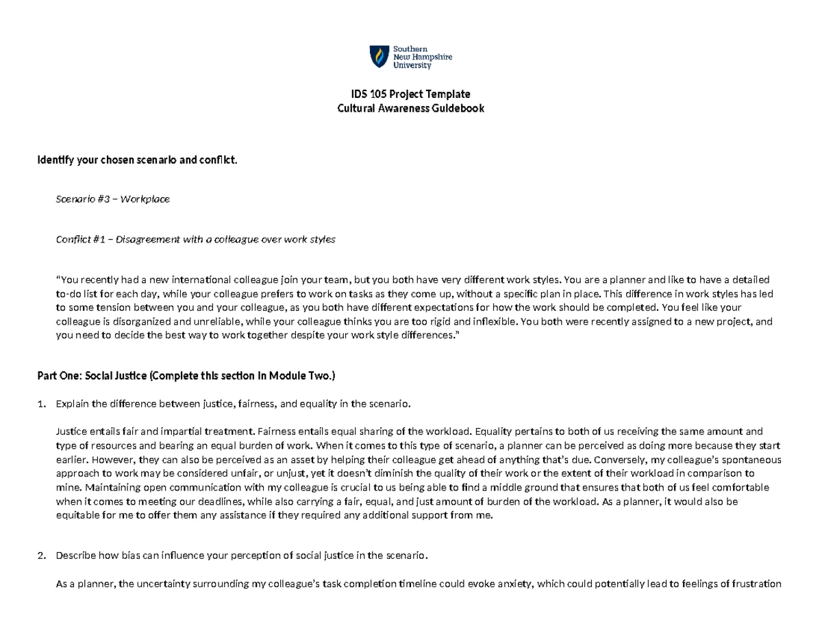 IDS 105 Project 2 - Week 2: Cultural Awareness & Conflict Resolution ...