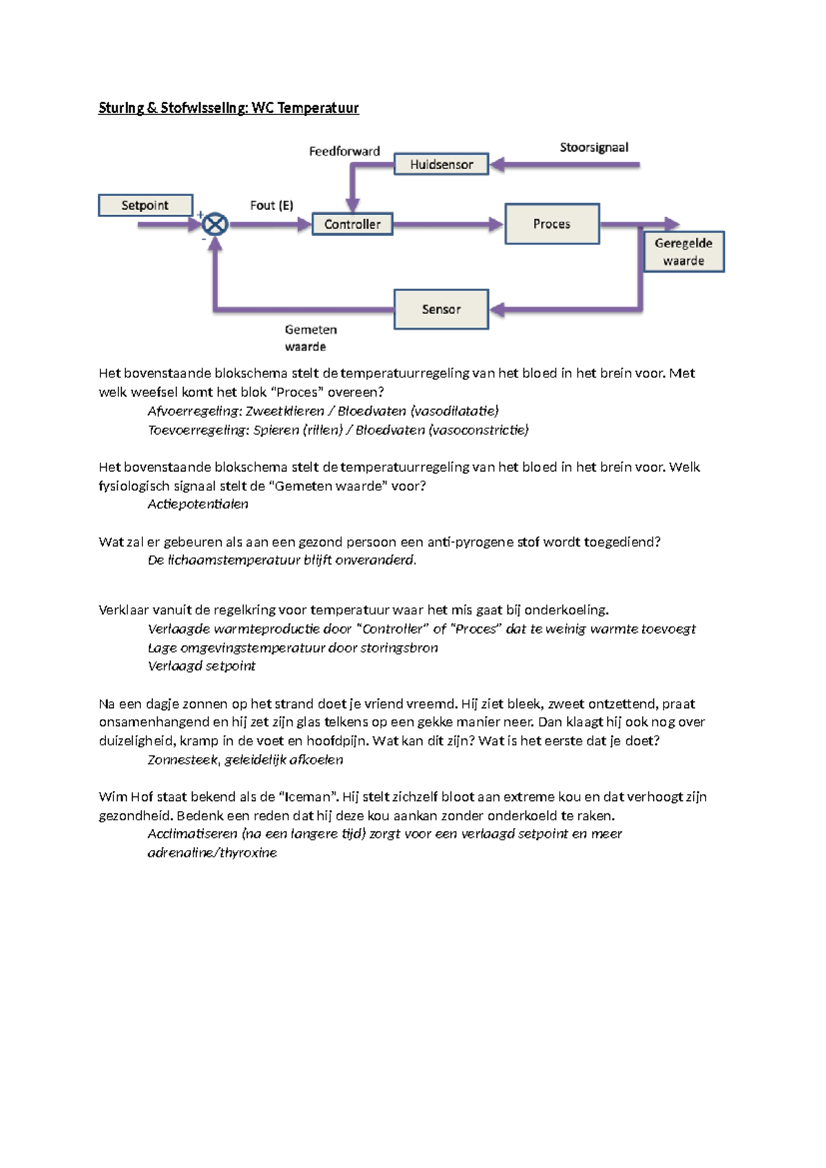 SS WC Temperatuur: Blokschema en Fysiologie van Bloedtemperatuur ...