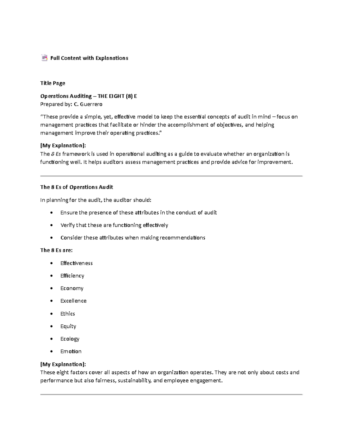 8 Es of Operations Auditing: A Comprehensive Guide (Course Code: 8E ...