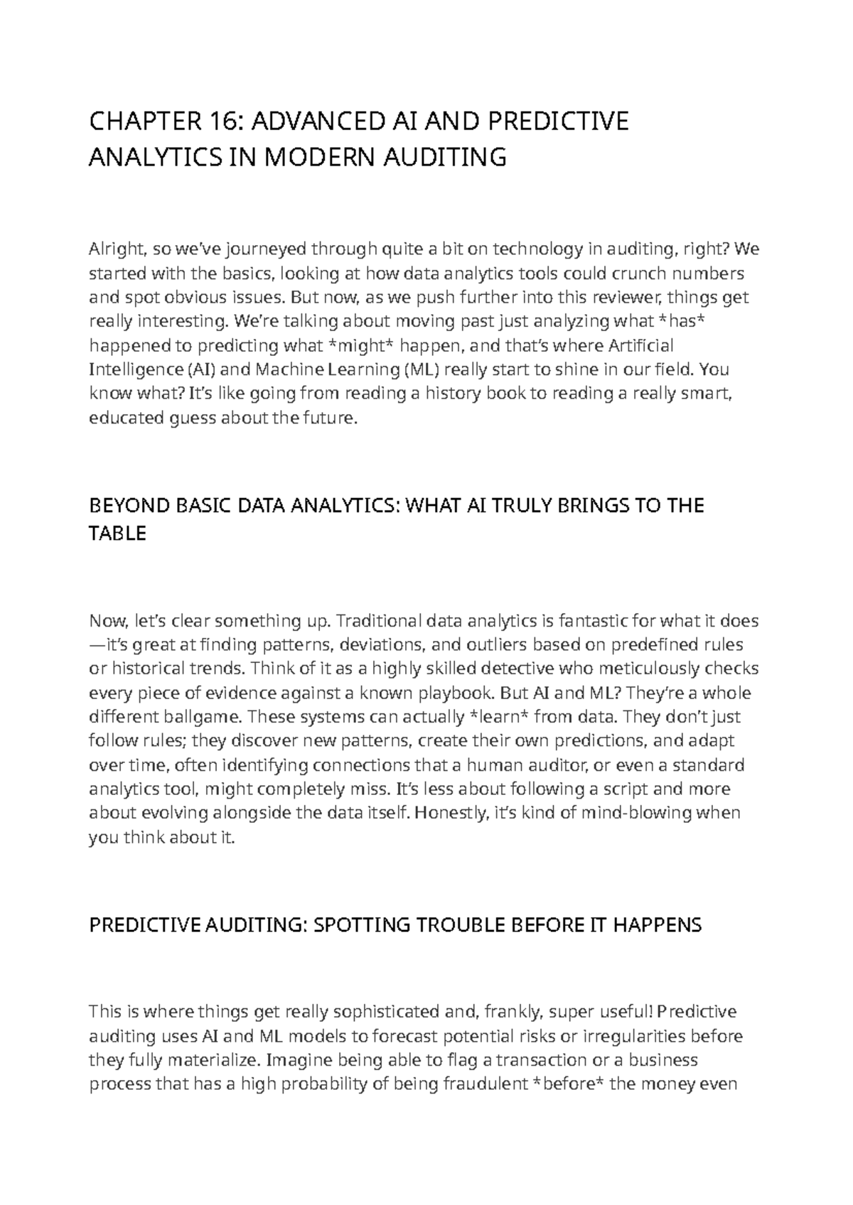 CHAPTER 16: AI & Predictive Analytics in Modern Auditing - Studocu
