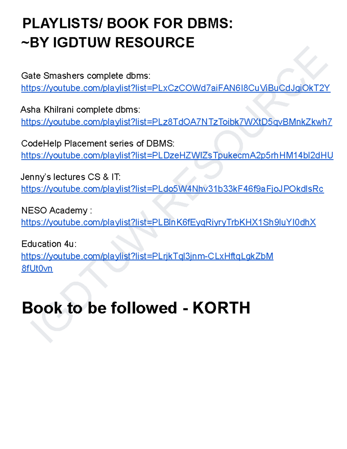DBMS Complete Notes for CS IT: IGDTUW Resource Guide - Studocu