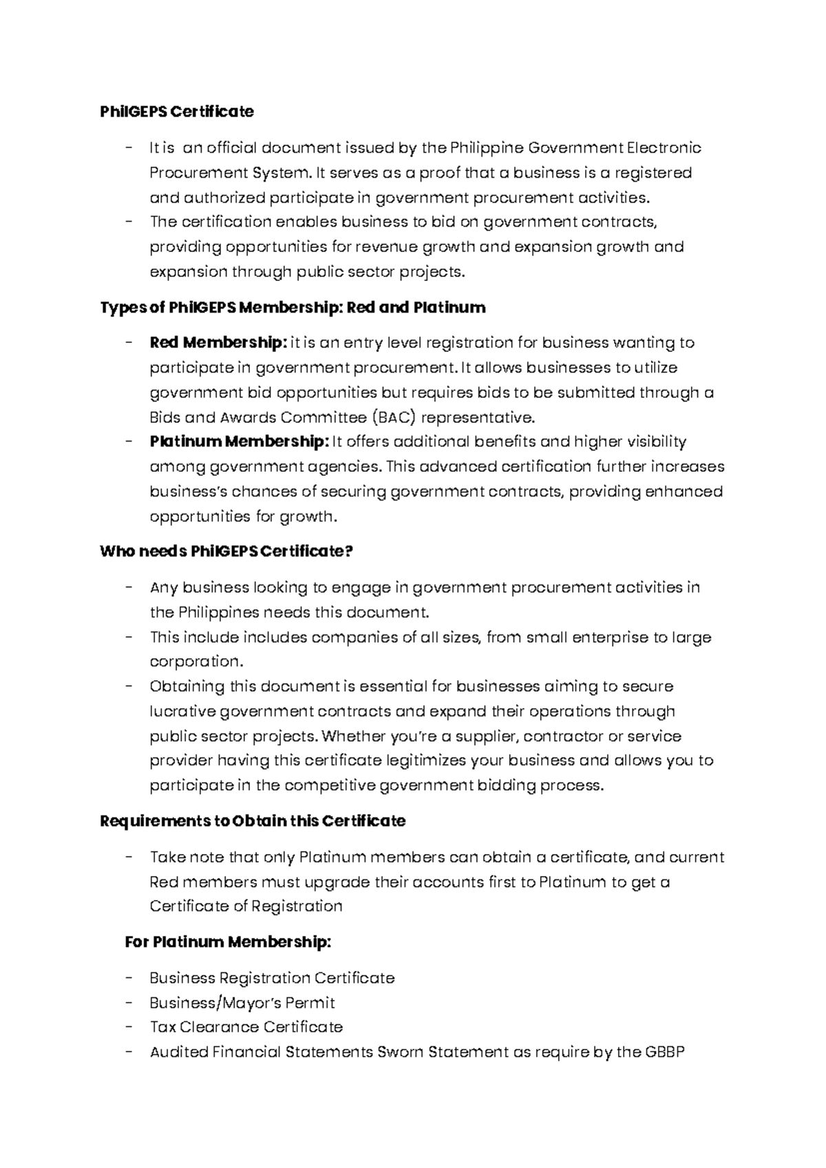 PhilGEPS Certificate Guide for Platinum Membership Registration - Studocu