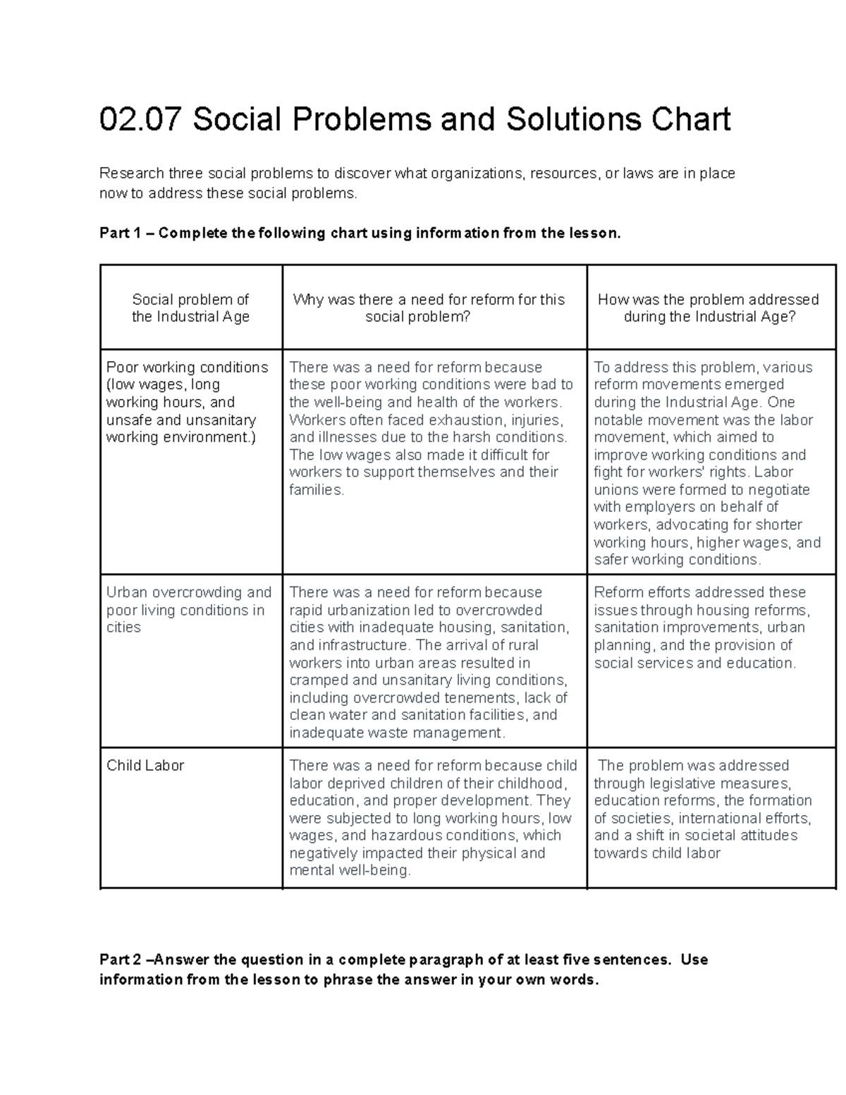 2.07 FLVS History Assignment: Social Problems of the Industrial Age ...