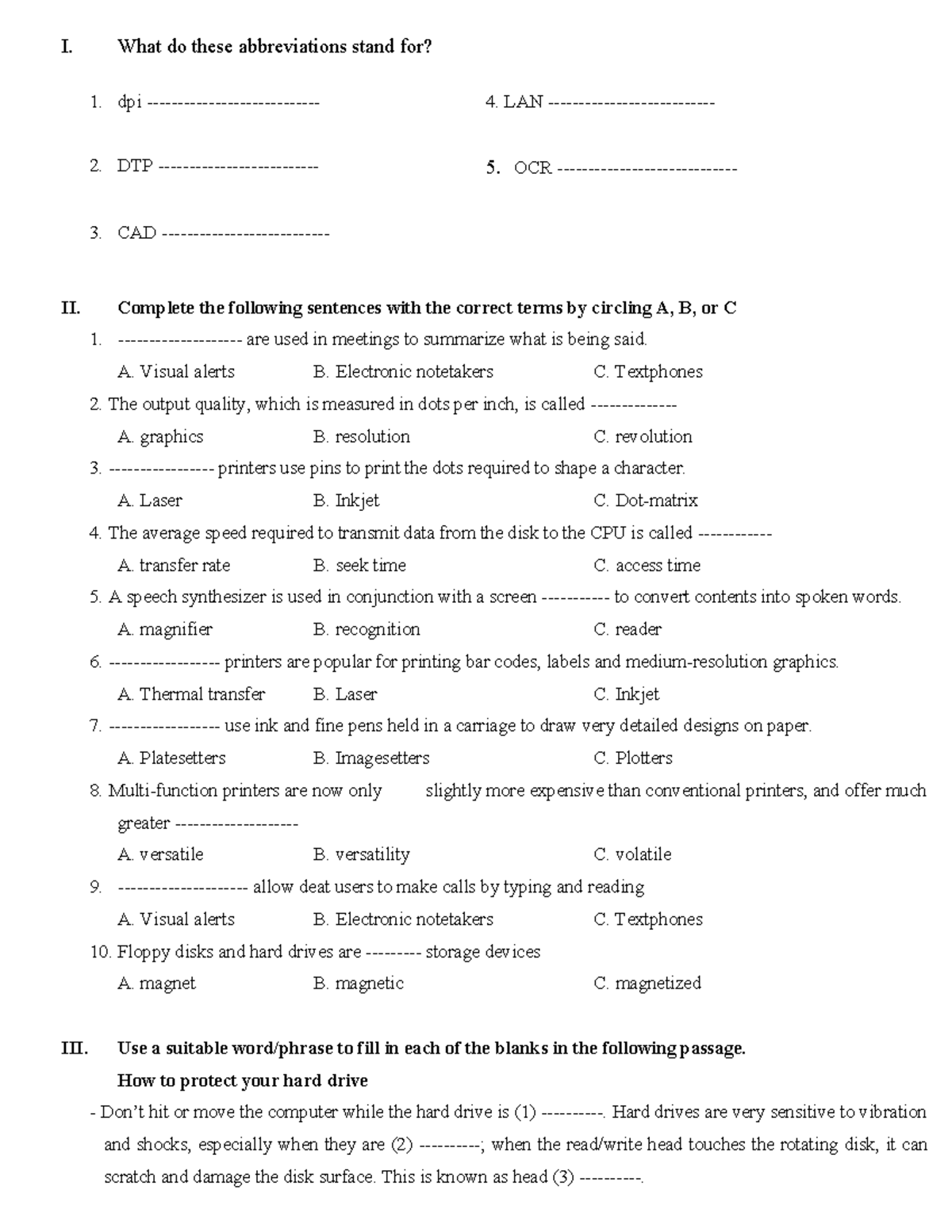 Test4 - Abbreviations and Hard Drive Protection Notes - Studocu