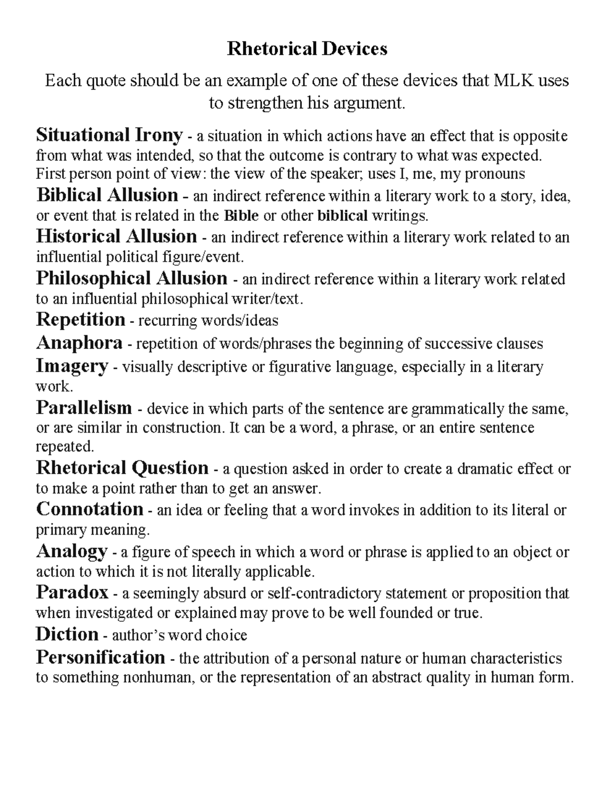 Rhetorical Devices - rhetoric - Rhetorical Devices Each quote should be ...