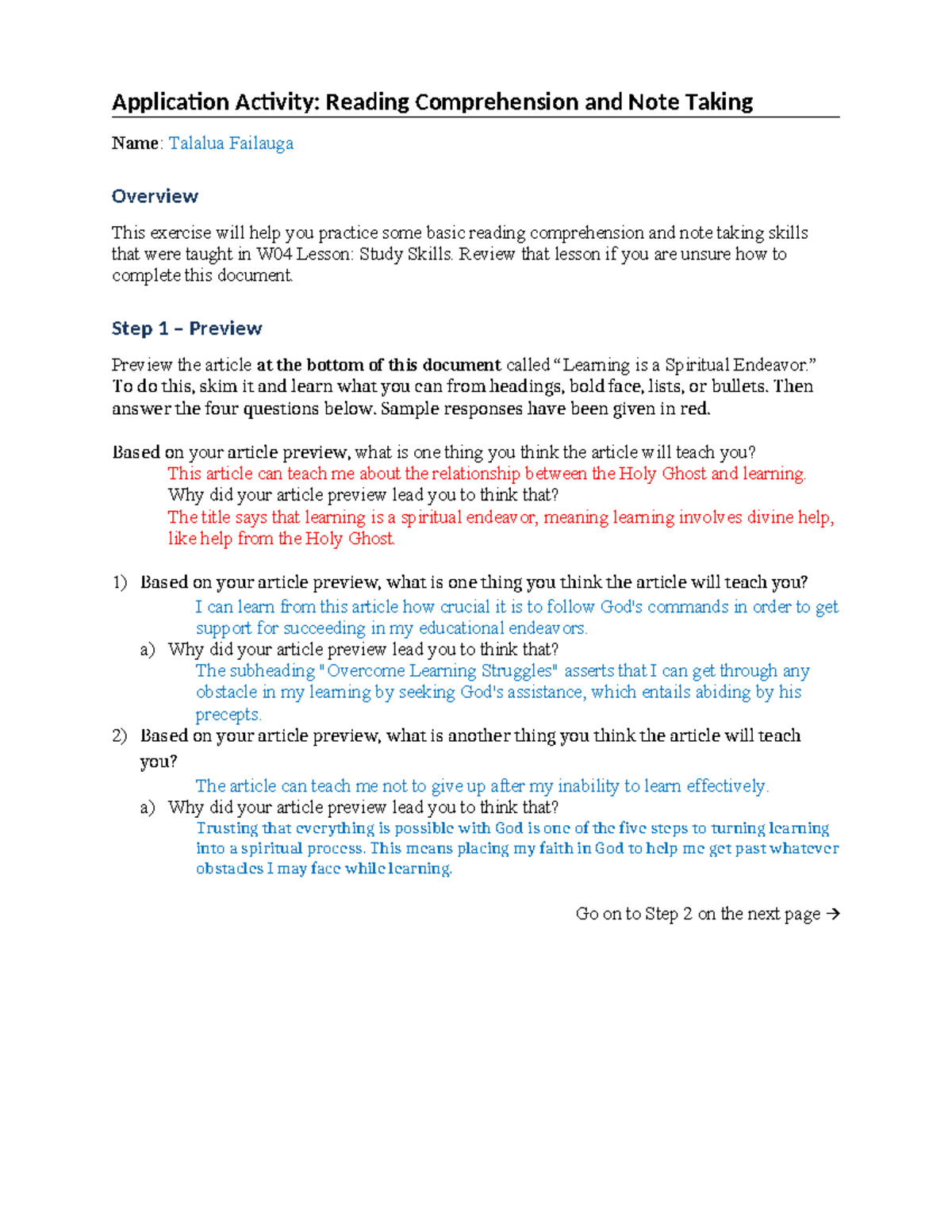 W04 Study Skills: Reading Comprehension & Note Taking Exercise - Studocu