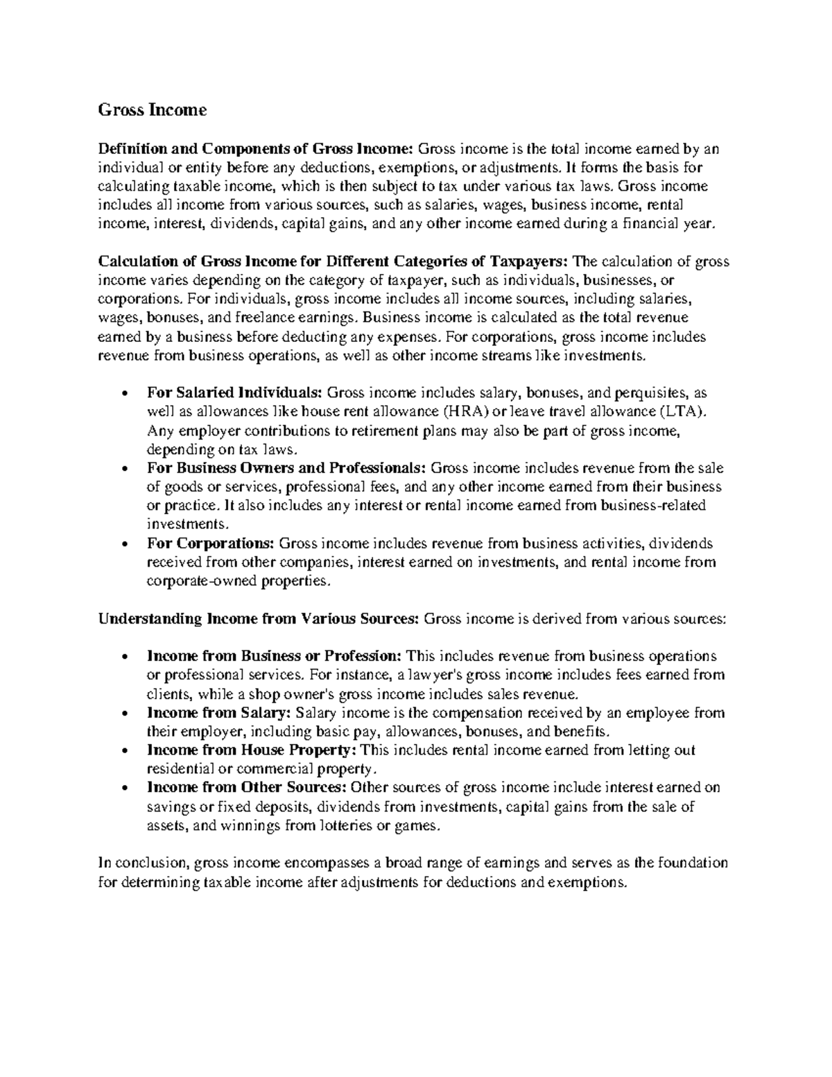 Definition and Components of Gross Income - It forms the basis for ...