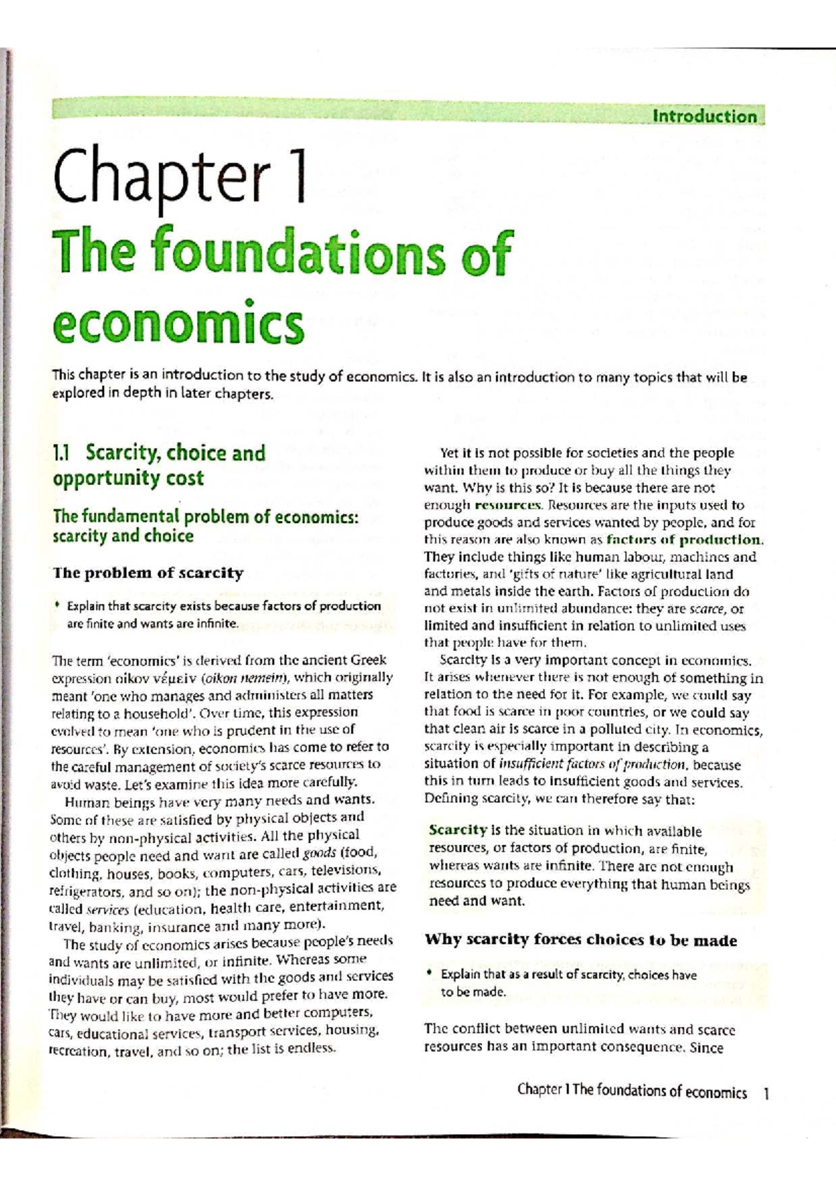 IB Economics Chapter 1: Foundations of Economic Principles and Scarcity ...