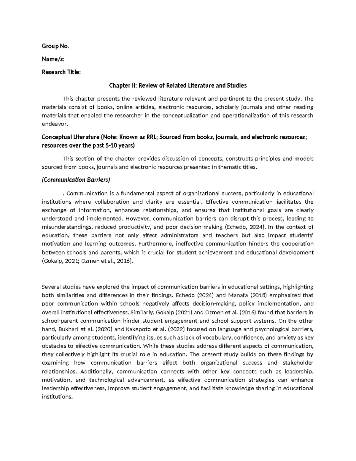 Template for Research Chapter 2 1 - Group No. Name/s: Research Title ...