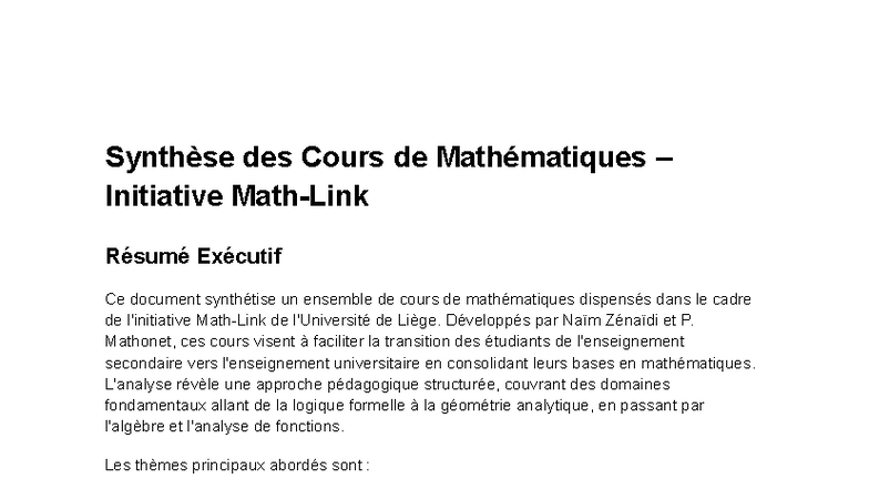 Rapport de Cours de Mathématiques - Math Archi - Studocu
