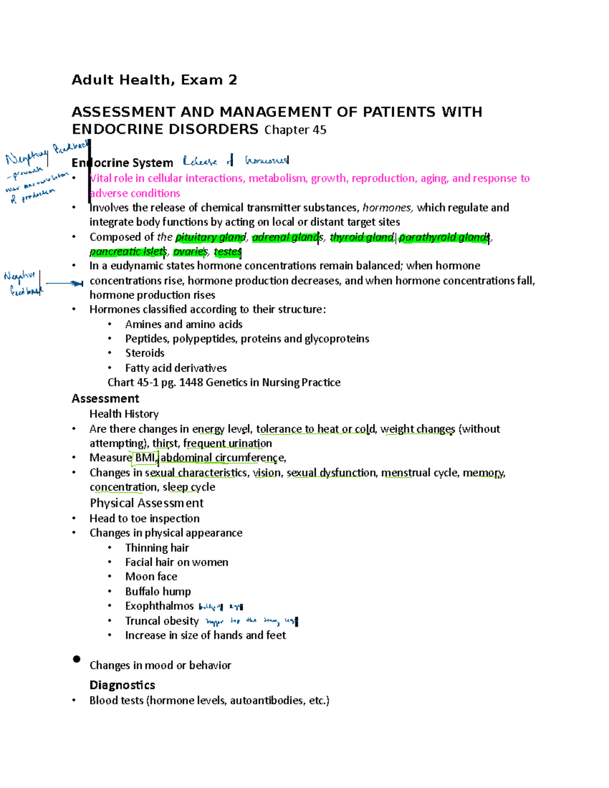 Adult Health 2 Exam 2 Endocrine Disorders Review Notes - Studocu