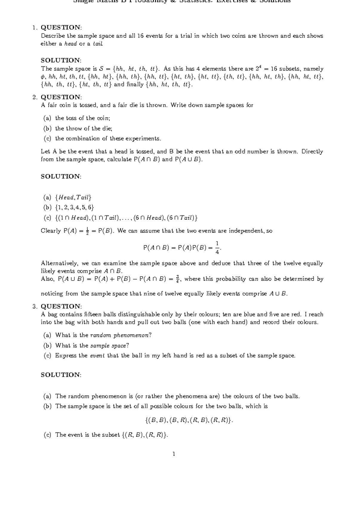 Basic Probability - Notes for Single Maths B (Probability & Statistics ...