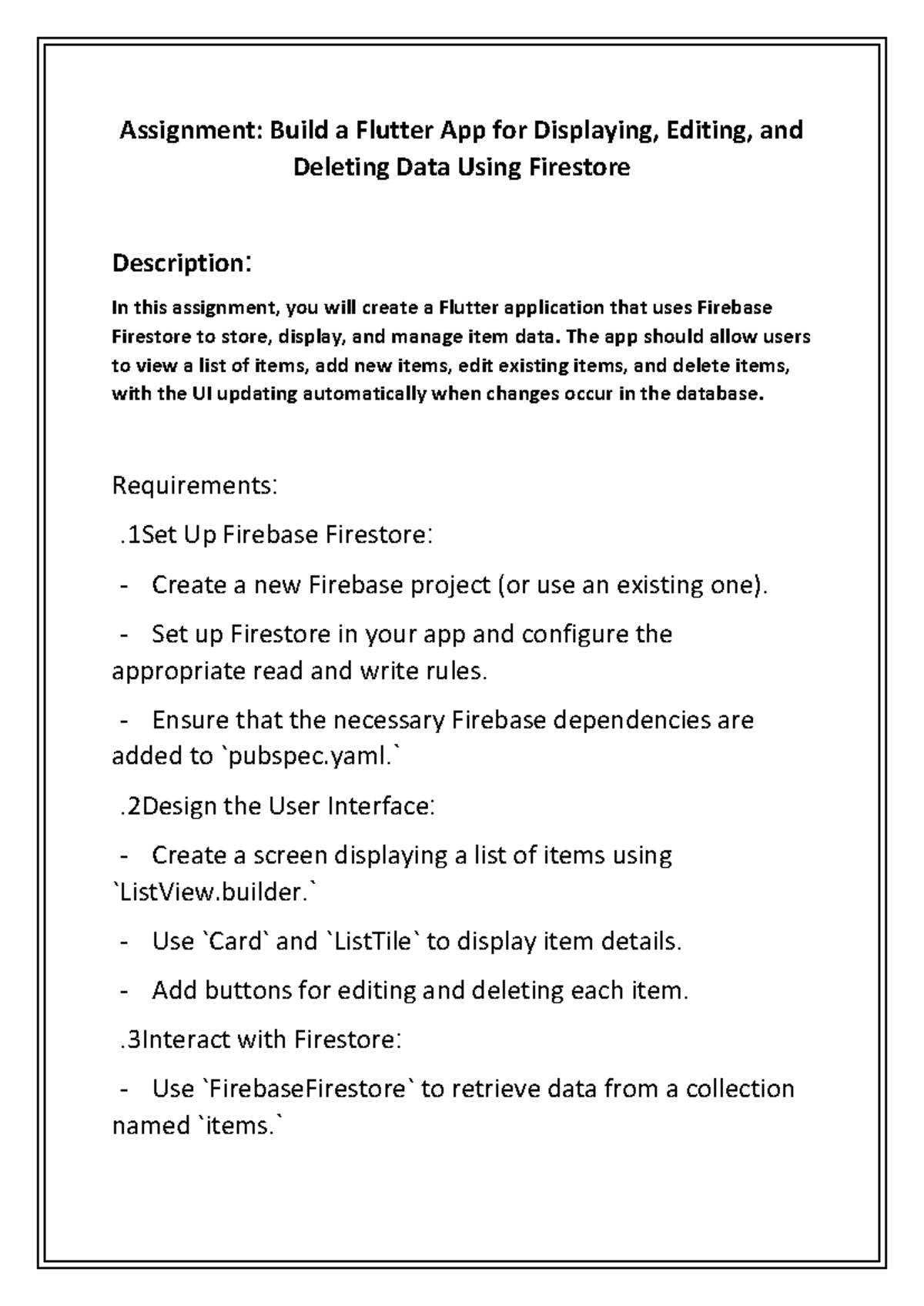 Assignment 5: Flutter App with Firestore for Data Management - Studocu