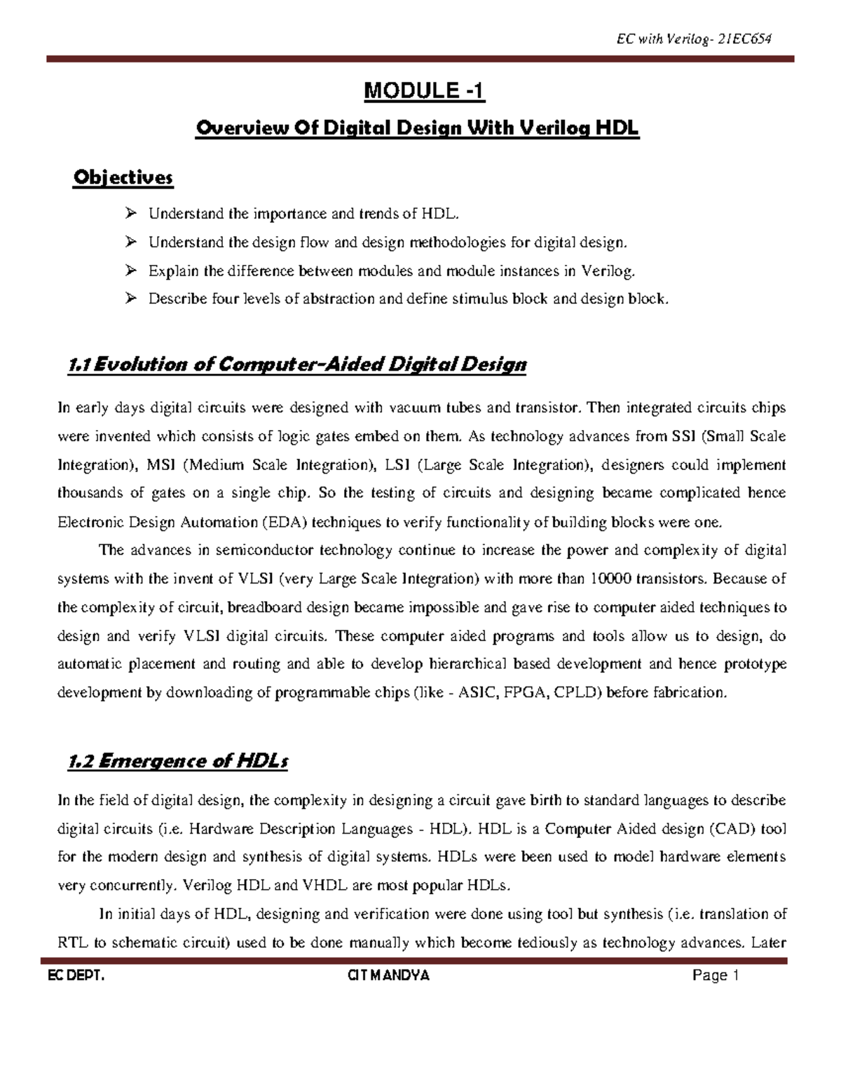 Digital Design with Verilog HDL - Module 1 Overview and Practice - Studocu