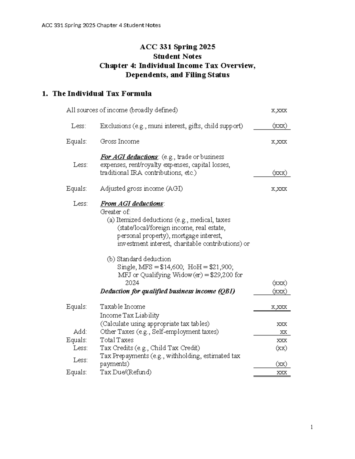 ACC 331 Spring 2025 Chapter 4: Individual Income Tax Essentials and ...