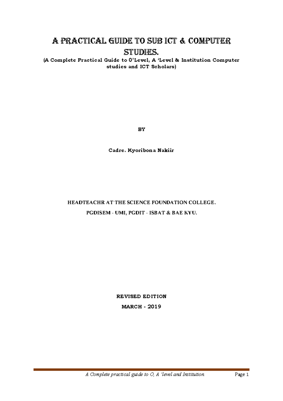 ICT Computer Studies - Practical Guide for O/A Level Students - Studocu