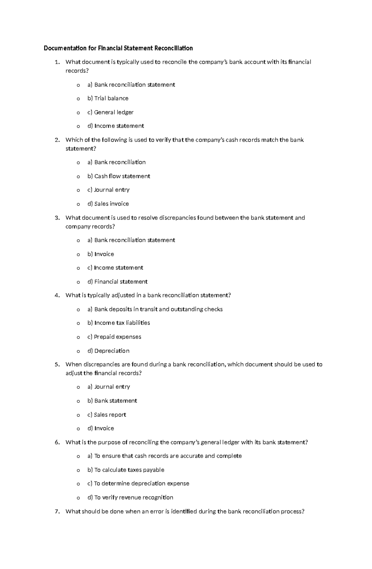 Documentation for Financial Statement Reconciliation - What document is ...